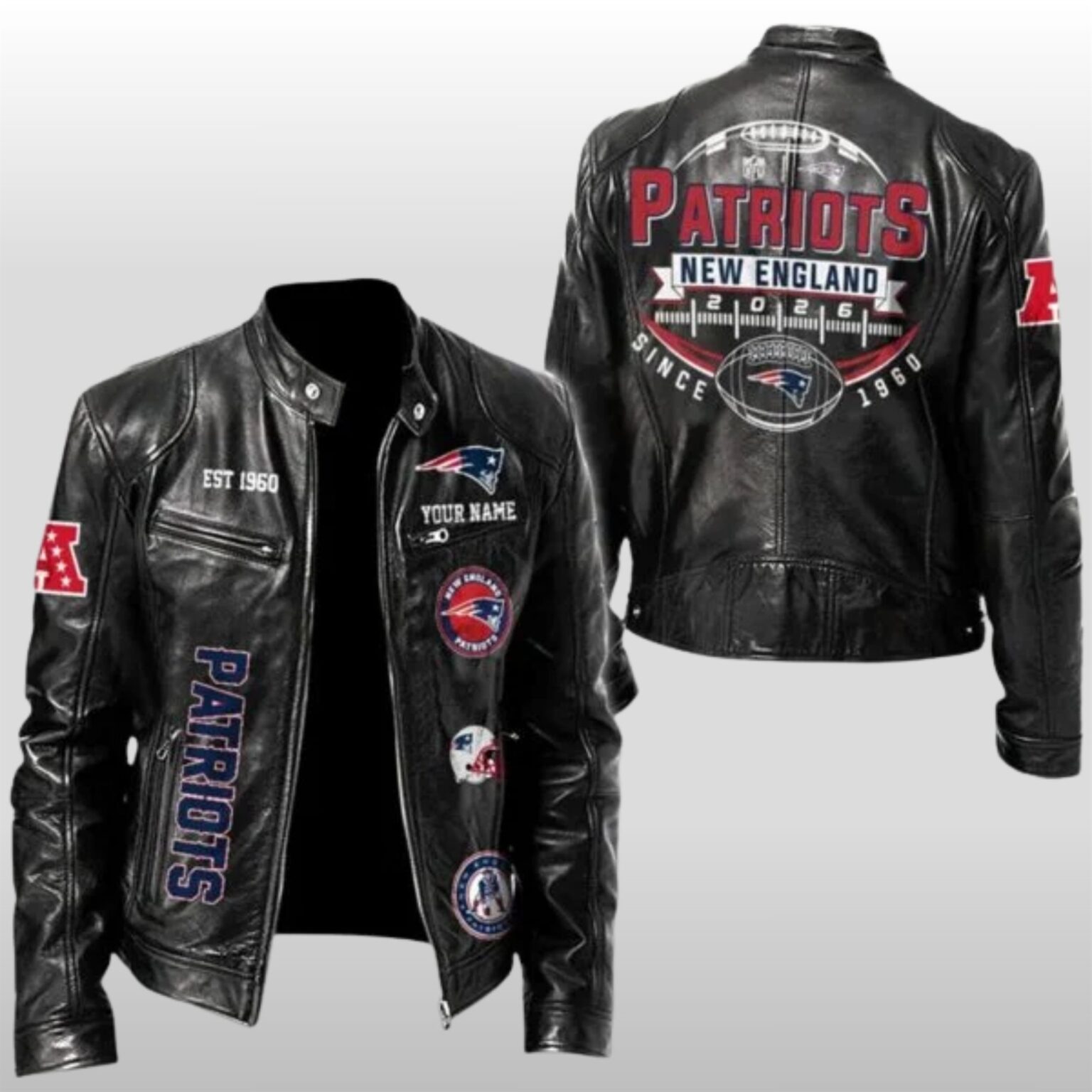 2026 New England Patriots Since 1960 Motorcycle Leather Jacket